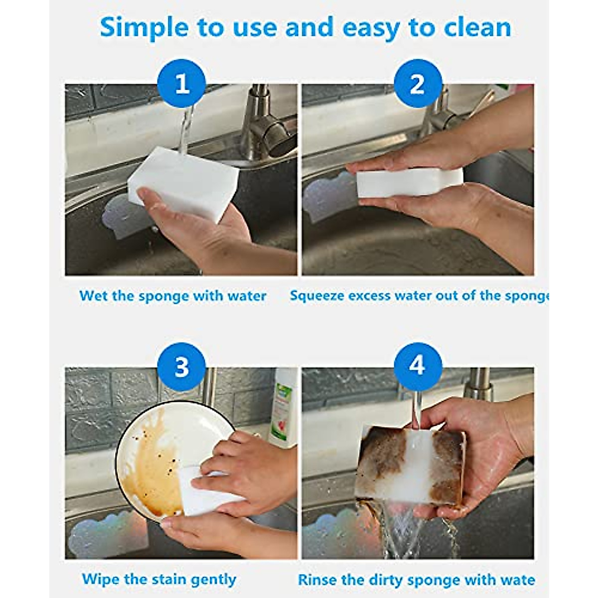 Magic Sponges Cleaning Eraser 50/100 Pack Melamine Sponge Foam Pads ,Multi-Functional Household Cleaning Kitchen Dish Sponge for Furniture,Bathroom,Bathtub, Sink,Floor, Baseboard, Wall Cleaner