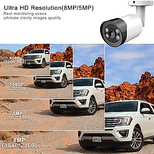 Outdoor 8MP Full Color IP Security Camera with 2.8mm Lens, Full-Time Color Night Vision Bullet Camera with Motion Detection, Built-in Mic, WDR, IP67 Waterproof