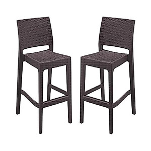 Home Square 30" Resin Wickerlook Patio Bar Stool in Brown - Set of 2