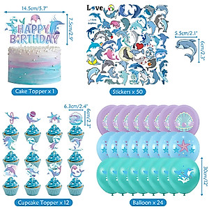 Dolphin Party Decorations , Include Happy Birthday Banner, Cake Toppers , Dolphin Theme Garland, Balloons, Stickers, Honeycomb Centerpieces, for Ocean DolphinTheme Birthday Baby Shower Party Supplies