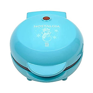 Nostalgia MyMini Snowman Waffle Maker - Mini Waffle Maker with Snowman Motif, Belgian Style Waffle Maker, Cheese Sandwiches, Double Non-Stick