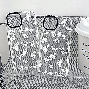 Lxsceto White Butterfly Trendy Cute Clear Phone Case for iPhone 13 6.1 inch with Built-in Bumper Shockproof Protective Cover for iPhone 13 6.1"