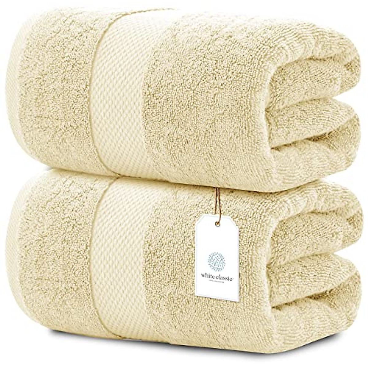 White Classic Luxury Cotton Washcloths | 12 Pack Luxury Bath Sheet | 2 Pack Bundle (Beige)
