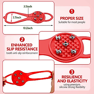 1 Pair Non Slip Gripper Spikes Claw Universal Ice Non Slip Shoe Spikes with 5 Tooth Steel Nails for Hiking Mountaineering Skiing Walking Shoes and Boots (Red)