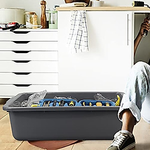 Fiazony Large Plastic Bus Boxes, Gray Commercial Plastic Tubs, 32 L, 4-Pack 