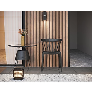 2xhome Set of 2 Stackable Modern Plastic Low Back Windsor Dining Chairs with Spindle Back for Kitchen Indoor Outdoor Patio Office Black