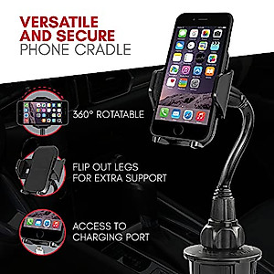 Macally Car Cup Holder Phone Mount - Secure Cupholder Fit for Phones up to 4.1” Wide - Cup Phone Holder for Car with Flexible Gooseneck & 360° Rotatable Cradle - Cell Phone Cup Holder for Car
