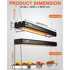 PYY 35 Inch Food Heat Lamp Aluminum Infrared Strip Heater Overhead Food Warmer Light Electric Commercial Grade for Restaurant Buffet Catering Kitchen 750W