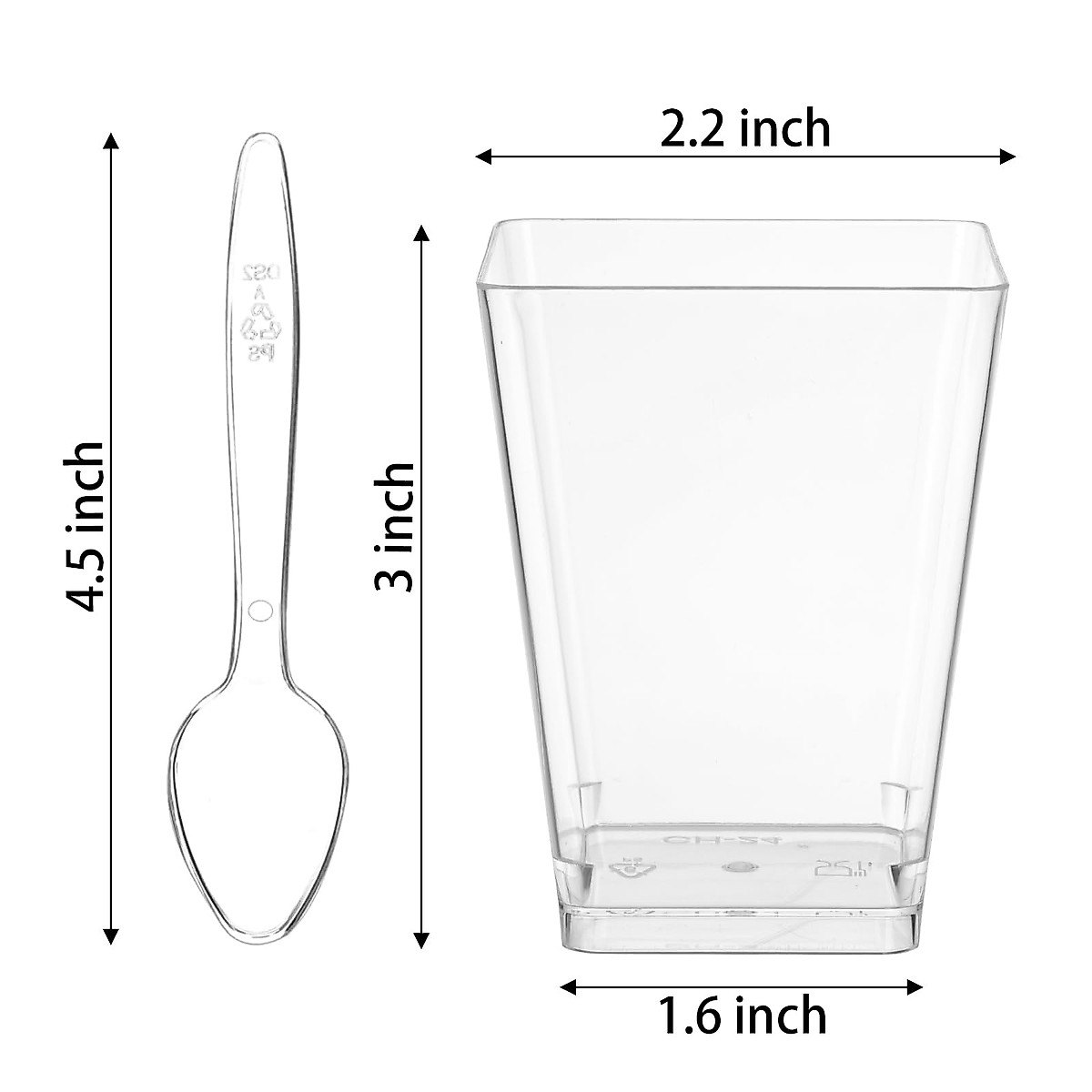 Hiasobre 50Pack 5oz Square Plastic Dessert Cups with Spoons, Reusable Clear Parfait Appetizer Cups, Mini Party Trifle Shooter Serving Cups, Dessert Shot Glasses for Tasting