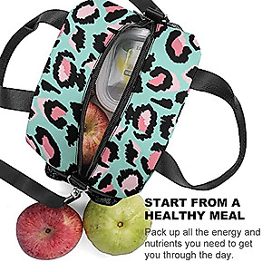 Leopard Reusable Insulated Lunch Bag, Portable Cooler Lunch Box for Boys and Girls, Lunch Tote Bag with Adjustable Shoulder Strap for Work, Picnic, Travel