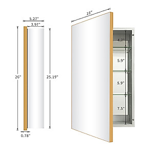 FOMAYKO Bathroom Medicine Cabinet with Farmhouse Black Aluminium Alloy Framed 26(H) x 16(W) Inches Bathroom Cabinet Recess or Surface Mount Mirror Cabinet for Bathroom Toilet Kitchen