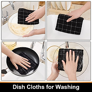 Mordimy 100% Cotton Terry Cloth Dish Cloths, Soft and Absorbent Checkered Dish Towels, Quick Drying Dish Rags for Washing Dishes, 8 Pack, 12 x 12 Inches, Black