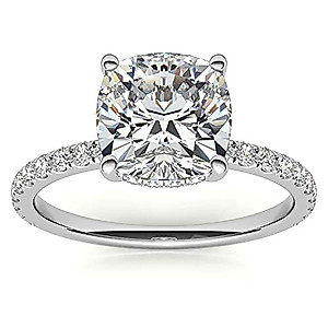 10K Solid White Gold Handmade Engagement Rings, 3 CT Cushion Cut Moissanite Diamond Solitaire Bridal/Wedding Ring for Women/Her, Minimalist Ring Anniversary Ring For Gifts (5.5)