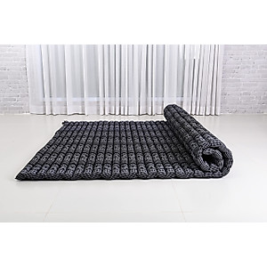 Leewadee - Foldable Floor Mattress - Japanese Roll Up Futon -Trifold Tatami Mat- Guest Floor Bed - Camping Mattress - Thai Massage Mat, Kapok Filled, 75 x 57 inches, Black White