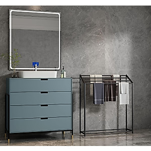 Bathroom Free Standing Towel Rack,Large 4 Tiers Metal Towel Bar Stand for Pool,Oversized Bath Towels Drying Rack Floor Blankets Rack (Black)