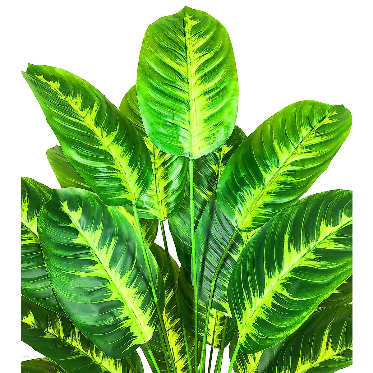 Rozwkeo Artificial Plants Fake Ficus Tree Leaves with Stems 29" Tall Faux Bird of Paradise Palm Tree Imitation Frond Green Leaf Tropical Plants Greenery Floral Jungle Party Home Garden Decoration