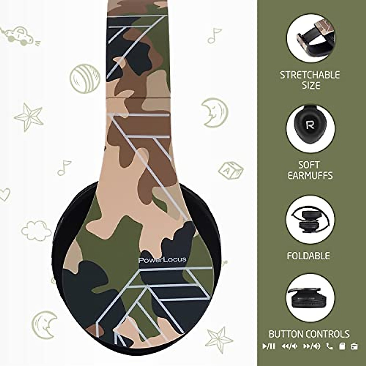 PowerLocus Kids Headphones Over-Ear, Bluetooth Wireless Headphones for Kids,with Microphone, Safe 85DB Volume Limited, Foldable with Carry Case, Audio Cable, Micro SD mode for Online Classes,PC,Phones