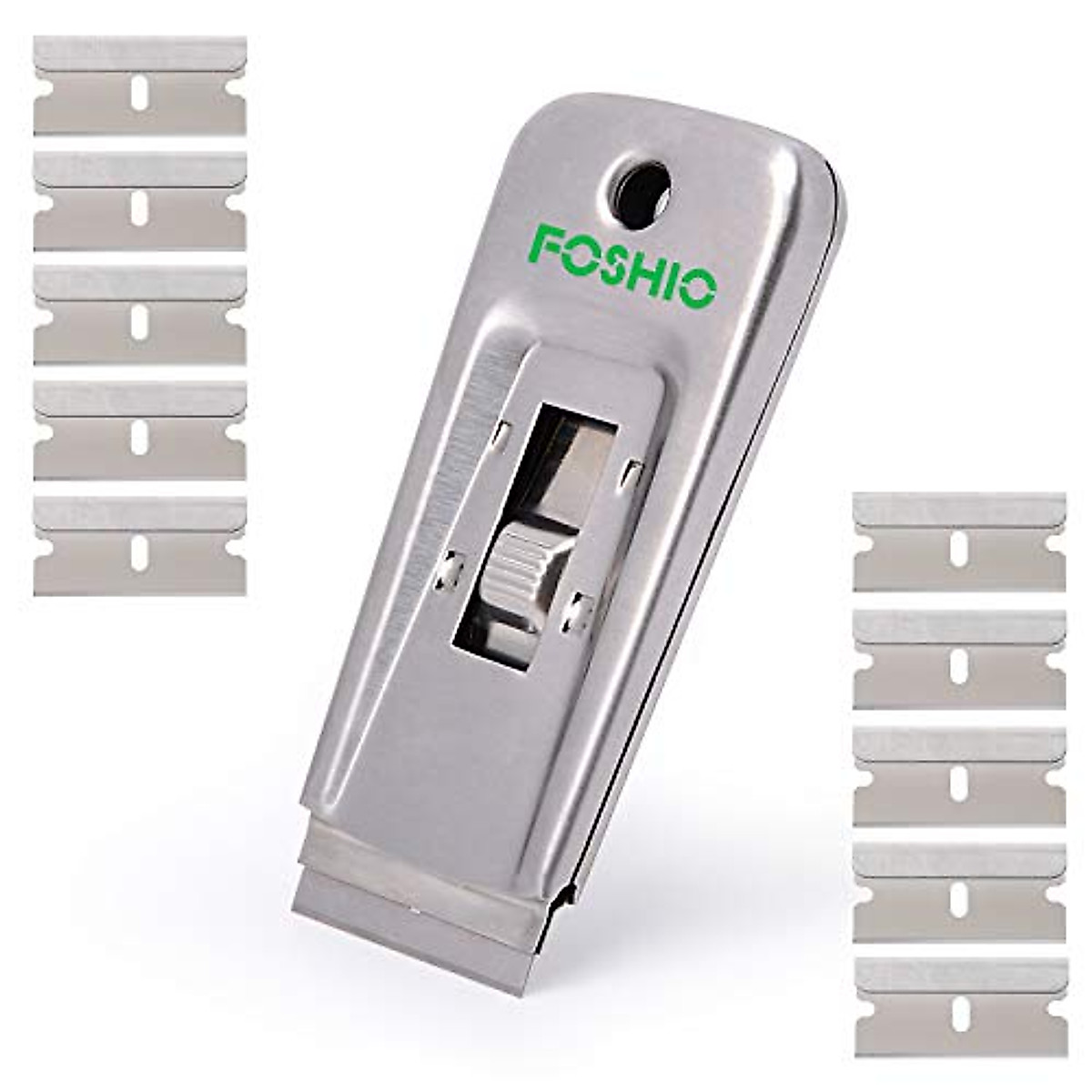 FOSHIO Stainless Steel Retractable Razor Blade Scraper for Glass Adhesive Removing Cooking Stove Top Grease Cleaning with 10PCS 1.5" Blades Cutter Tools