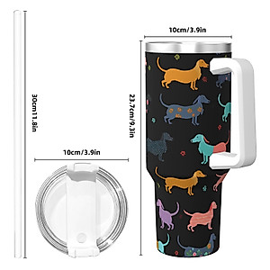 deaokluy 40 OZ Dachshund Puppy Dog Ice Bully Cup with Handle Straw, Double Wall Stainless Steel Tumbler Travel Coffee Cup with Lid, Cartoon Insulation and Cooling Cup for Christmas Birthday Present