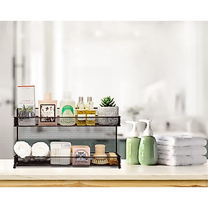 CAXXA 2 PK 2 Tier Mesh Kitchen Counter-top or Wall Mount Spice Rack Jars Storage Organizer, Bronze