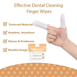 Wagably Pet Dental Wipes for Dogs and Cats - Eliminate Bad Breath, Plaque, and Tartar - Finger Toothbrush Design - Cleans Ears, Eyes Tear Mark and Paws - 65 Disposable Wipes - No Rinsing Needed