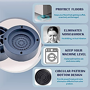 Anti Vibration Pads, 4pcs Washing Machine Base Foot Pads, Non Slip Heighten Shock and Noise Cancelling Mat for Washer and Dryer Machine Support Protects Pedestals (4 PCS)