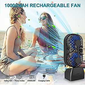 Small Tower Fan For Bedroom Desk, 10000mAh Rechargeable Oscillating Table Fan, Max Last 30Hrs, 11'' Portable Fan, 120° Oscillation for Powerful Circulation, Stepless Speed, Quiet for Home Bedroom
