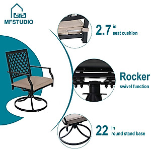 PHI VILLA Outdoor Swivel Chair Patio Furniture Sets with Arm Seat Cushion for Garden Backyard Rocker Chairs - 2 PC