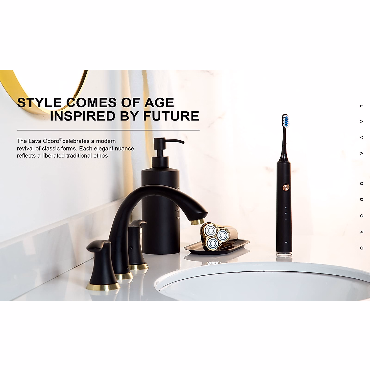 Black and Gold Bathroom Faucet 3 Hole, Lava Odoro 8 inch Widespread Bathroom Faucet 2 Handle Bathroom Sink Faucet Vanity Faucet with Drain Assembly Supply Line, BF405-GB