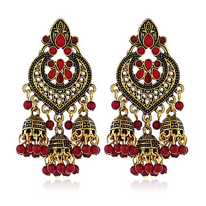 Kofun Earrings, Retro Indian Bollywood Kundan Jhumka Jhumki Drop Earrings Gypsy Fashion Jewelry