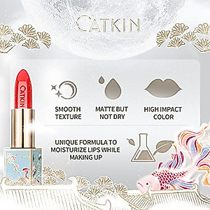Catkin Nude Red Carving Matte Lipstick with Pink Lip Balm Makeup Set Moist Nourishing Lip Care Collection Xmas Gift