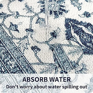 ILANGO Kitchen Rugs and Mats Non Skid Washable 2 Pcs, Absorbent Kitchen Runner Rugs for Floor, Front of Sink, Long Comfort Standing Mats for Entryway Hallway 17"x32"+17"x48" (Blues Retro)