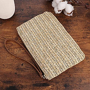 FENICAL Straw Clutch Bag Bohemian Zipper Wristlet Summer Beach Handbag for Women Girls