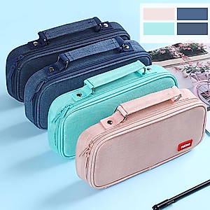 KEBEIXUAN Pencil Case Large Capacity Canvas Pencil Pouch Organizer with Zipper Multifunctional Pencil Box with Compartmens (Pencil Case Pink-A)