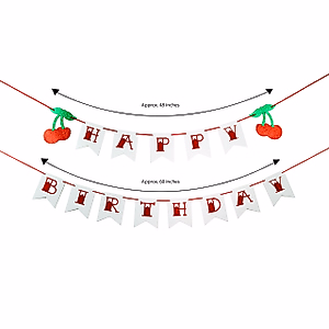 Glitter Cherry Happy Birthday Banner 1950's Party Decoration Pre-Strung 1st Birthday Party Decoration Rockabilly Themed Birthday Party Banner