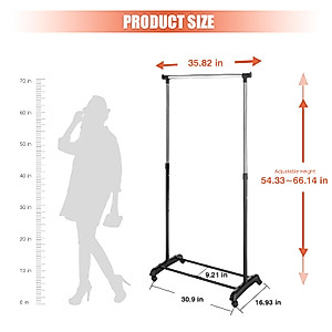 Whitmor Black and Chrome Adjustable Garment Rack-Rolling Clothes Organizer