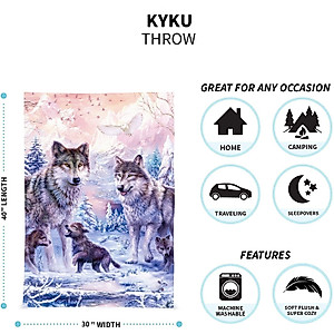 KYKU Pink Wolf Blankets and Throws - Fleece Wolves Blanket Snow Decorative Animal for Adults and Kids Family Love Design Pretty Art Gift Home Decorative Living Room Sofa Hug Plush Soft Beding Nap Cozy