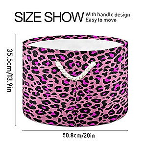 Kigai Storage Basket Pink Purple Leopard Round Toy Baskets Foldable Nursery Organizer Waterproof Inner Layer with Sturdy Handles Clothes Laundry Hamper Bin