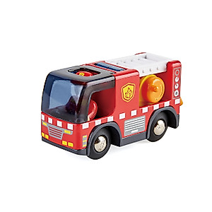 Hape Fire Truck with Siren | 2-Piece Fire Truck, Fireman Toy Set