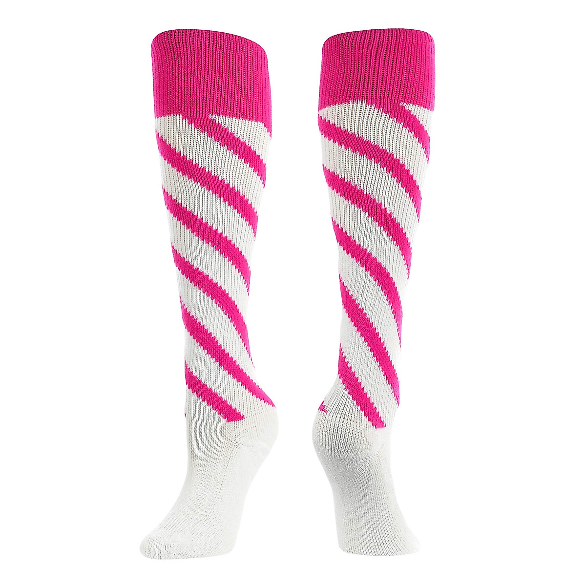 TCK Candy Stripes Knee High softball Socks (White/Hot Pink/Hot Pink, Small)