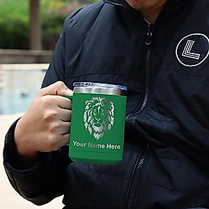 LaserGram 15oz Vacuum Insulated Coffee Mug, Soccer Ball, Personalized Engraving Included (Green)