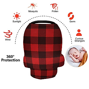 Nursing Cover Breastfeeding Scarf Red Black Buffalo Plaid - Baby Car Seat Covers, Stroller Cover, Carseat Canopy (824a)