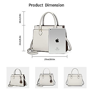 Top-Handle Handbag Leather Crossbody Bag Stitching Purse for Women Girls Tote Satchel Shoulder Bags(White)