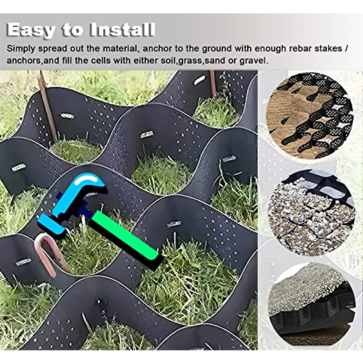 HAUTHE Ground Grid Anti-Slip Soil Geocell Stabilizer Geogrid, Flexible Ground Grid for Walkways Garden Parking, Cuttable Permeable Geo Grid for Subgrade Work (Size : 3mx8m (9.8ftx26.2ft))