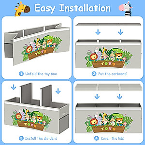 Momsnug Extra Large Toy Box for Kids, Collapsible Sturdy Toy Storage Organizer for Boys Girls Toddler, 3 Sections Large Toy Boxes Chest Storage Bins with Lids for Nursery Playroom Living Room