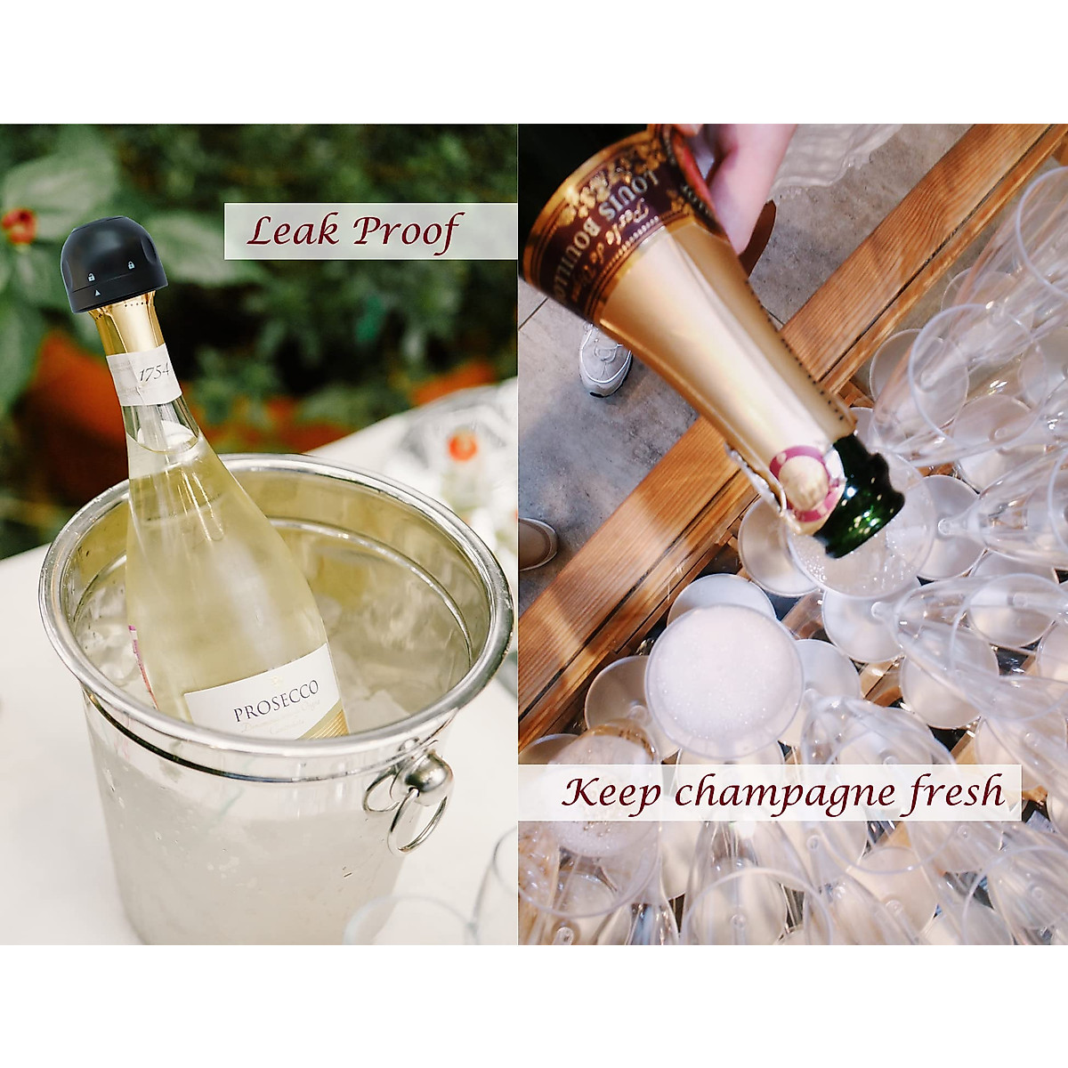 YOOHOTOUCH Champagne Stopper,2Pack Mini Champagne Saver Stoppers, Reusable Vacuum Leakproof Champagne Sealer,Perfect for Champagne, Cava, Prosecco & Sparkling Wine Bottle
