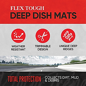 Motor Trend MT-921-BK FlexTough Tortoise - Heavy Duty Rubber Floor Mats for Car SUV Van & Truck - All Weather Protection - Deep Dish (Black)
