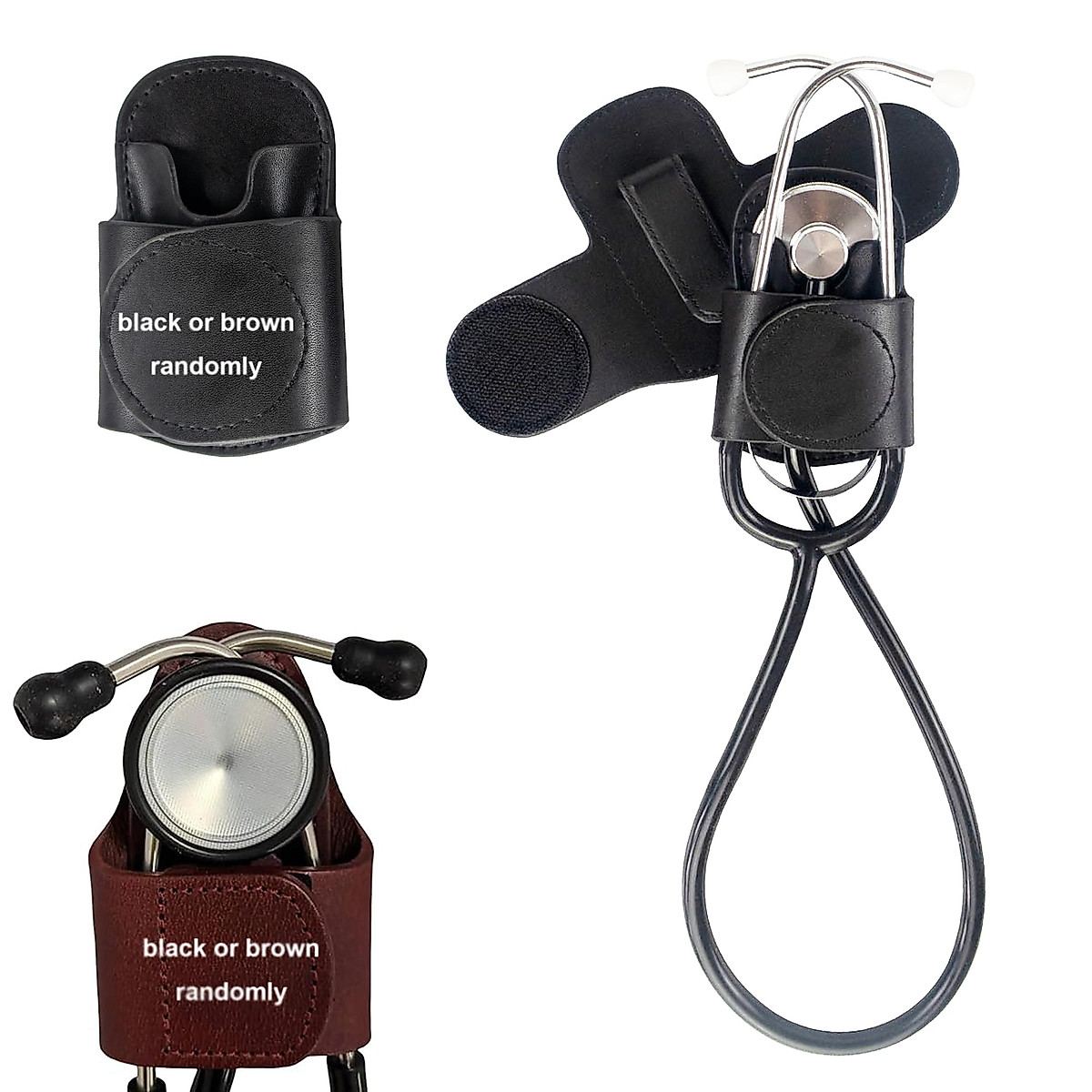 UGpine Leather Stethoscope Holder Clip Stethoscope Hip Holder with Clip On Waist Belt/Pocket/Bag to Protect from Loss Fit for Physicians/Nurses/EMT/Medical Nursing Students (Black/Brown Randomly 1pcs)