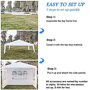 Outvita Outdoor Gazebo White Canopy with sidewalls, Wedding Party Tent with UV Blocking for Parties Sun Rain Shelter Gazebo Canopy Tent (10x10ft)