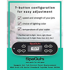 Spaguts Hot Tub Control Panel Replacement, Mini Oval LCD Serial Standard Topside Panel 50286, with 10ft Cord